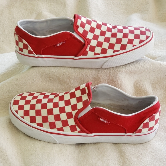 Vans | Shoes | Vans Color Theory Red Checkerboard Slip On | Poshmark